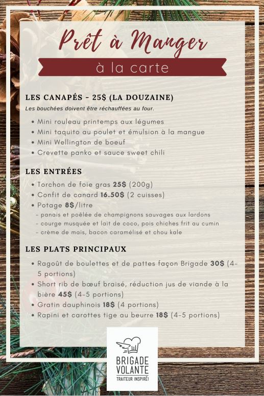 Plats Prêts à Manger de la Brigade Volante | Livraison à Montréal